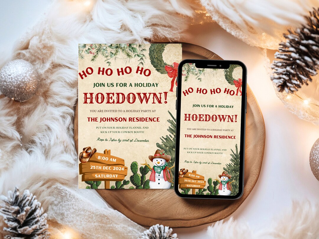 Western Christmas Party Invitation Template Christmas Cowboy Hat ...