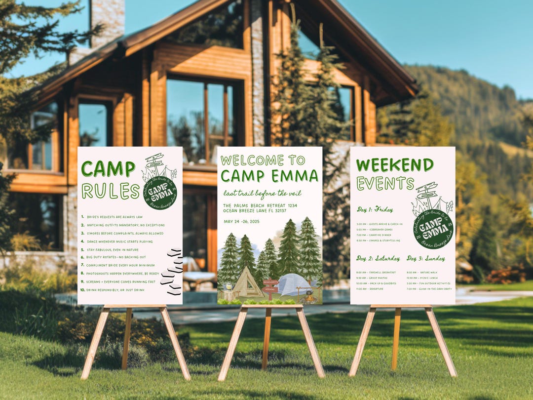 Camp Bachelorette Signage Template: Mountain Party Decorations (digital ...