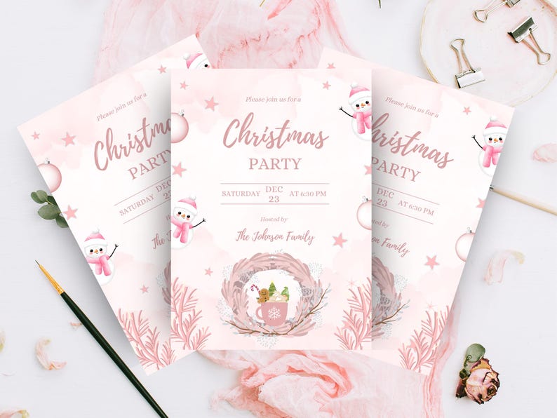 Pink Christmas Party Template Christmas Invite Trendy Invitation ...