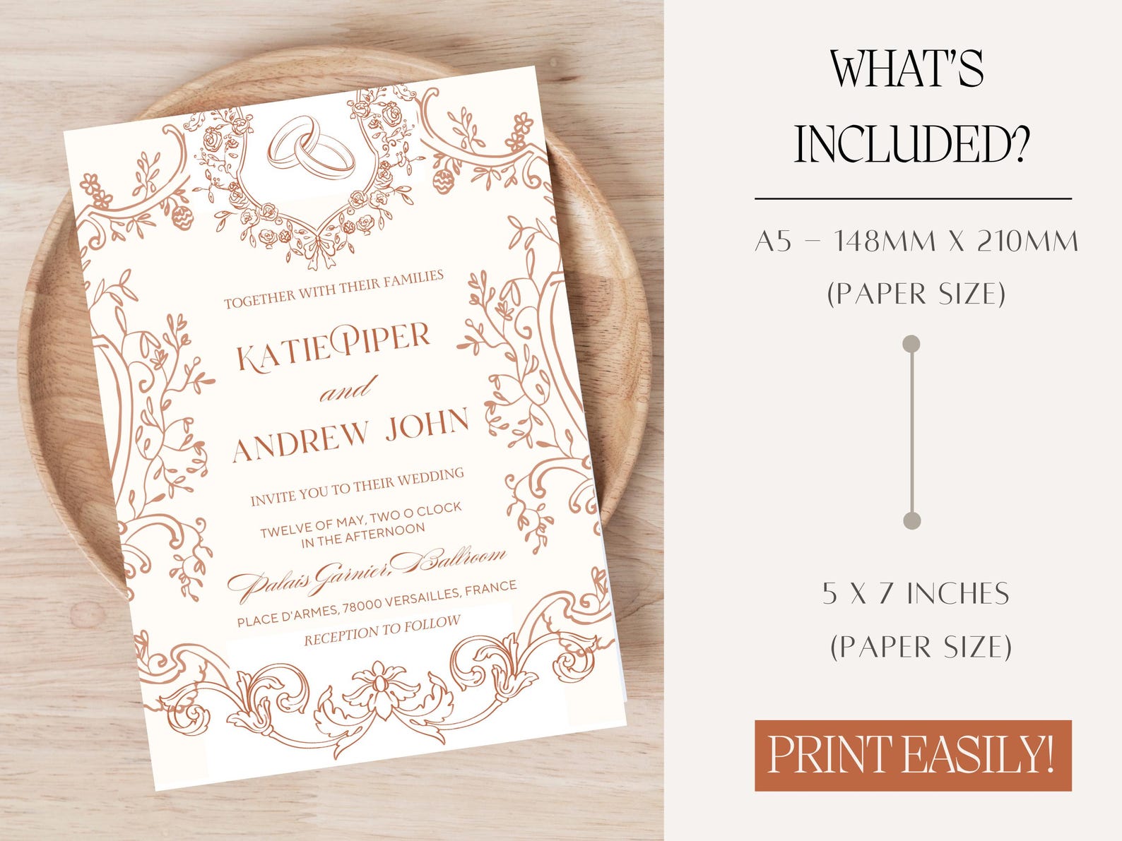 Rococo Wedding Invitation Template, Vintage Floral Wedding Invitation ...