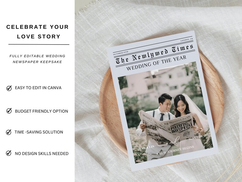 Newspaper Wedding Program Template Editable Wedding Newspaper Program ...
