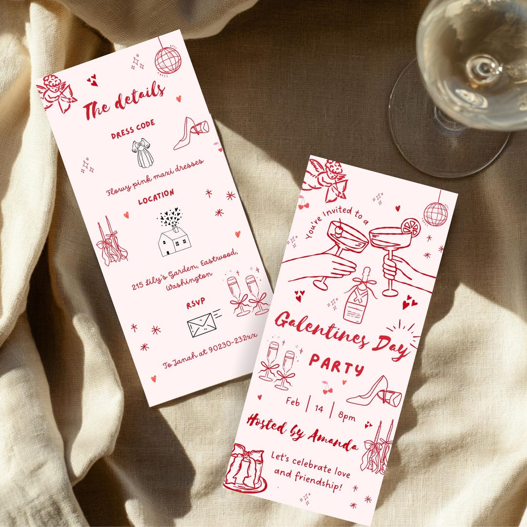 Galentines Day Party Invitation Doodle Hand Drawn Valentines Day ...