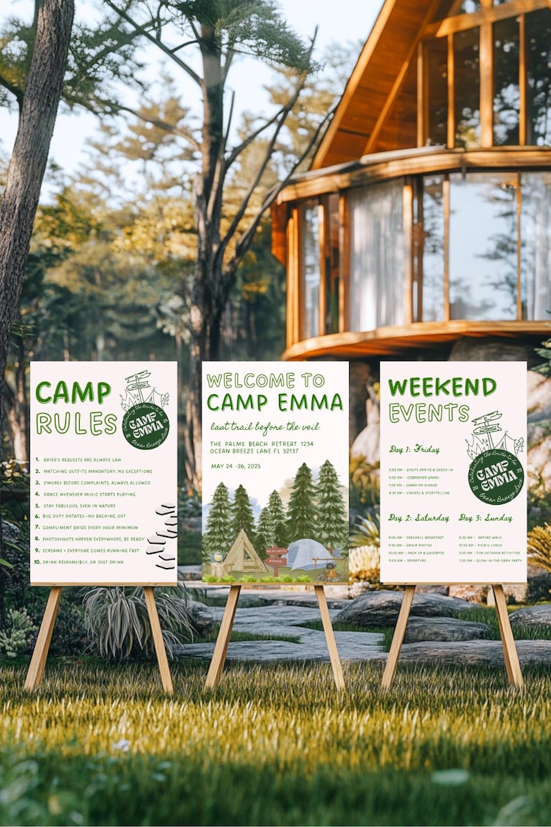Camp Bachelorette Signage Template: Mountain Party Decorations (digital ...