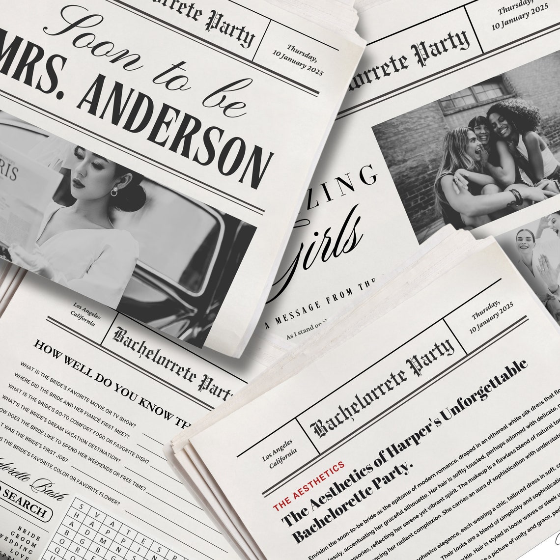 Bachelorette Party Newspaper Template: Editable Keepsake (canva) - Etsy
