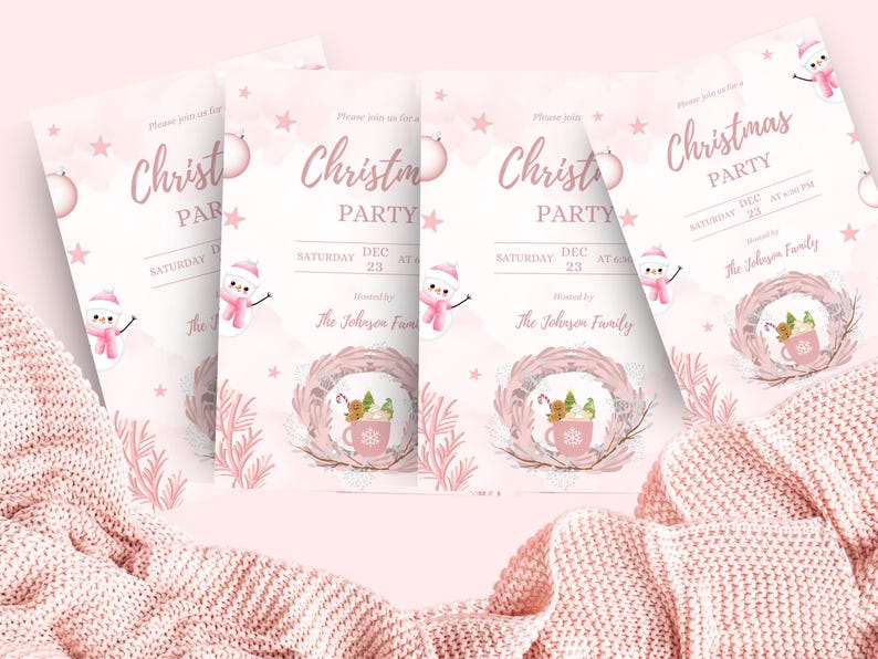 Pink Christmas Party Template Christmas Invite Trendy Invitation ...