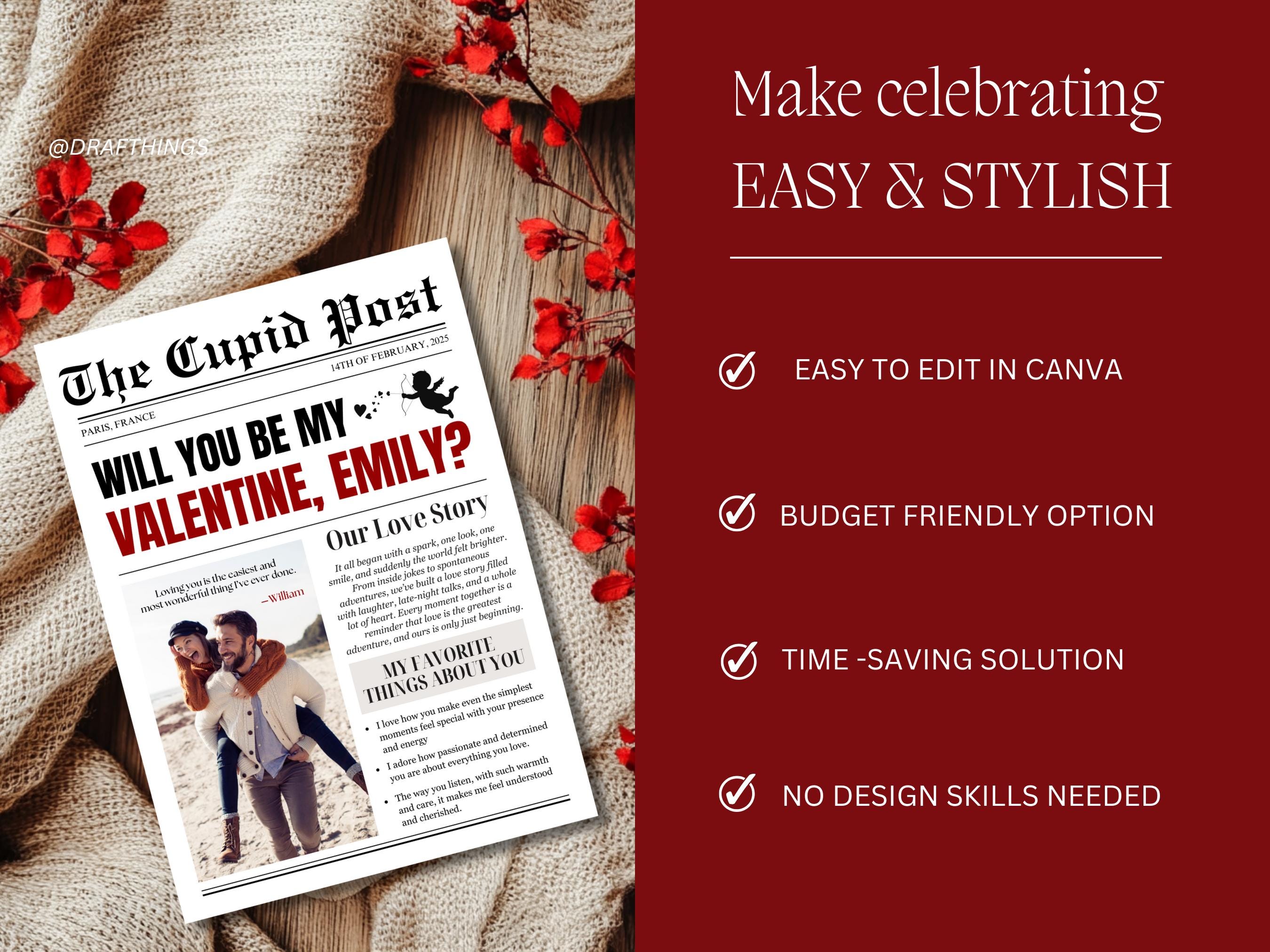 Trending Valentines Newspaper Template Canva Romantic Valentines Day ...