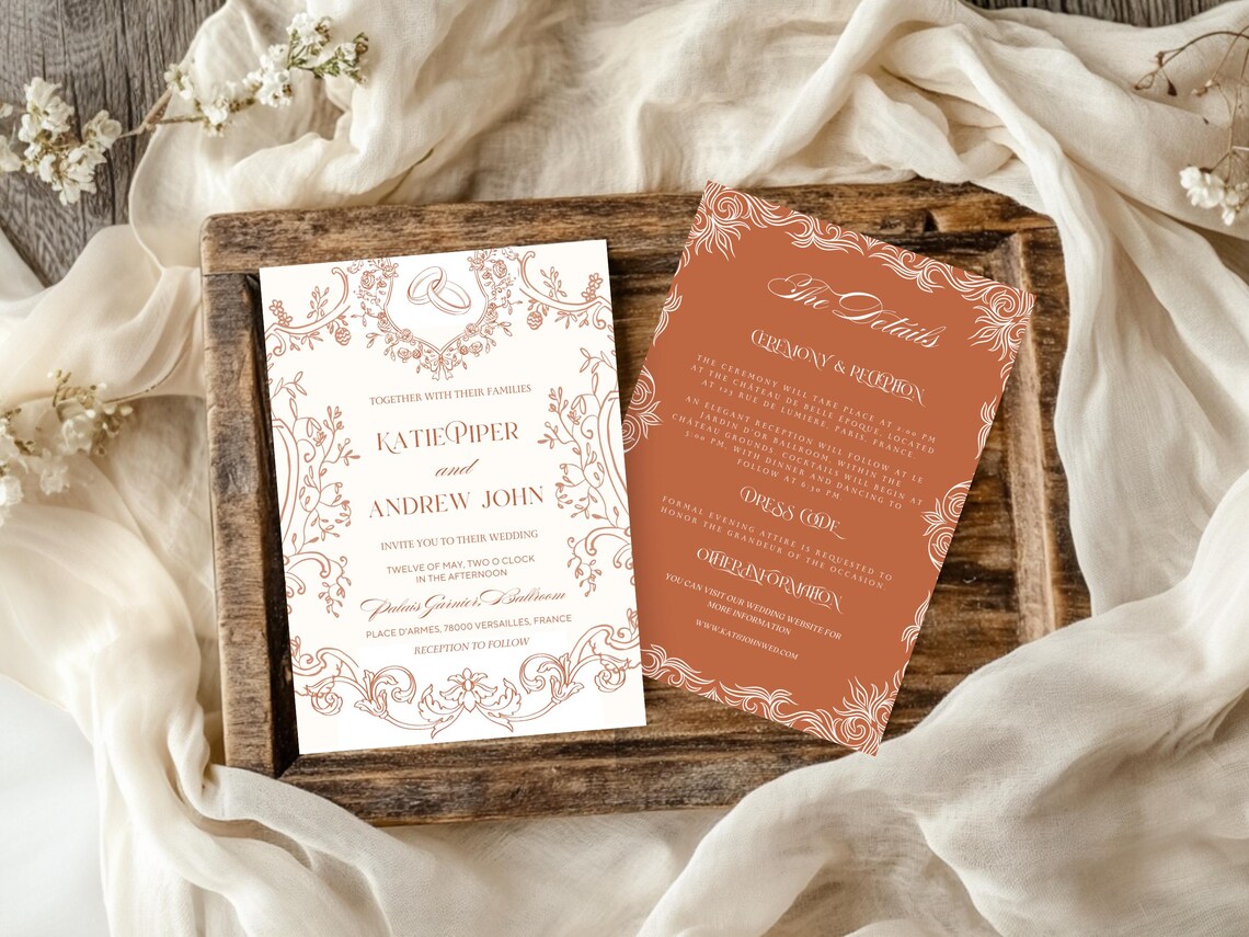 Rococo Wedding Invitation Template, Vintage Floral Wedding Invitation ...