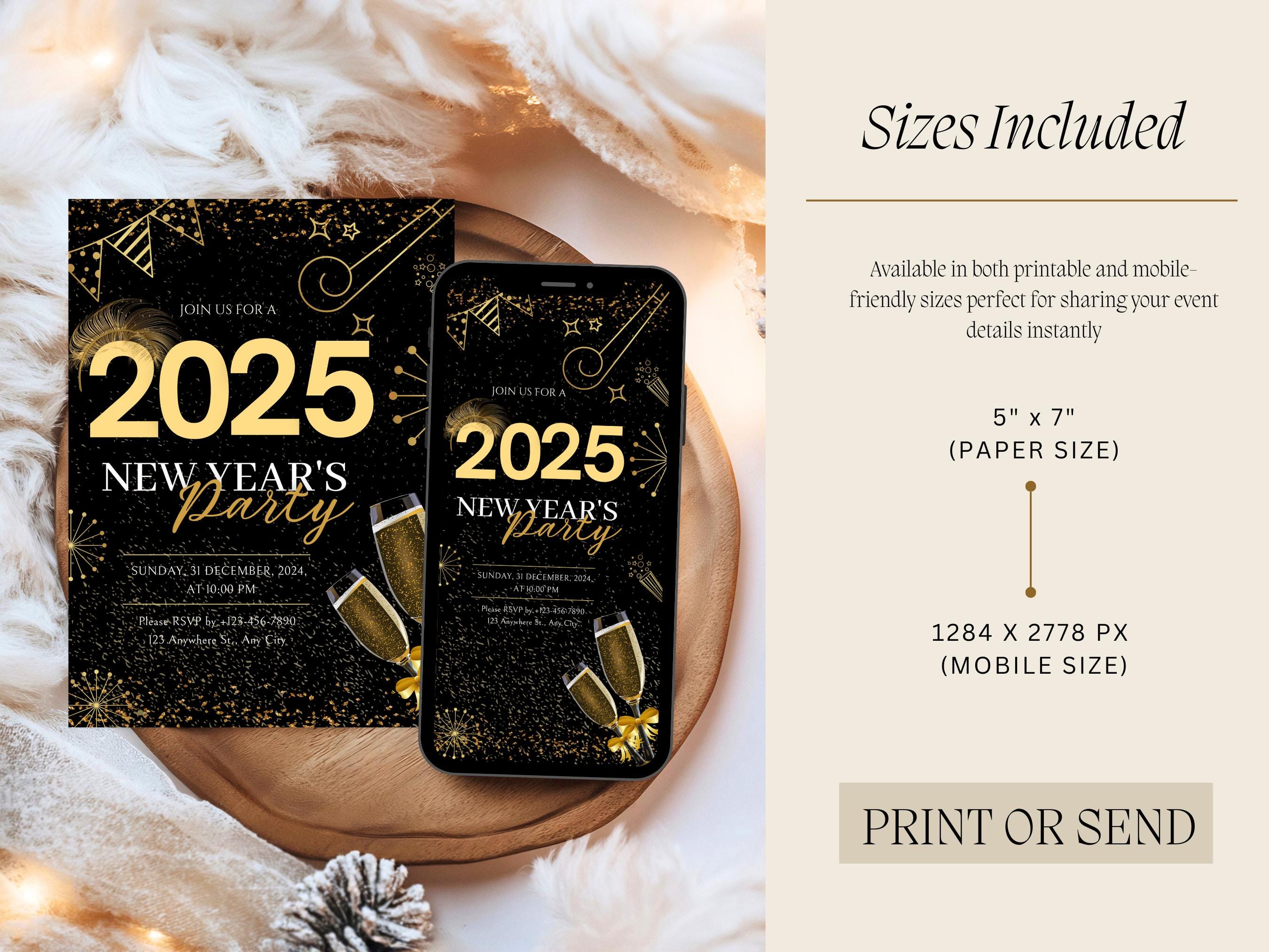 Editable New Year Party Invitation 2025 Party Invitation New Year Eve ...