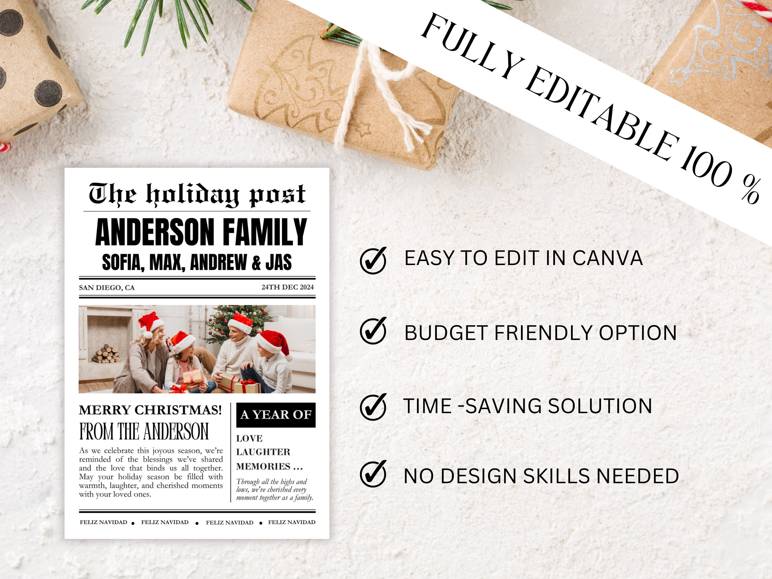 Newspaper Christmas Card Christmas Newsletter Template Editable Year in ...