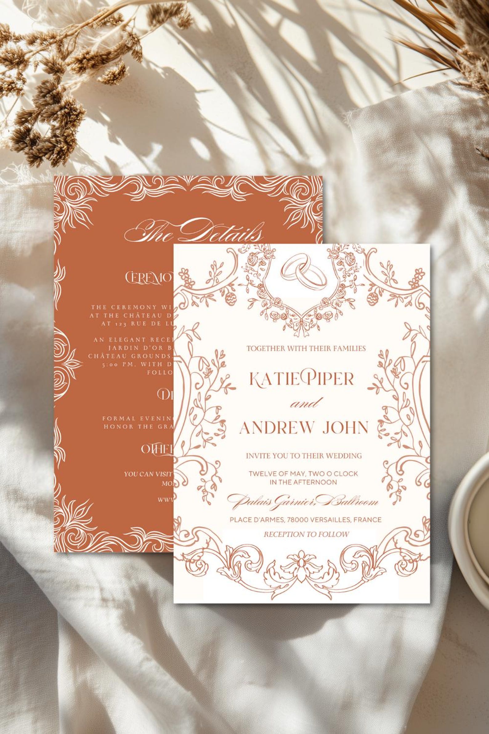 Rococo Wedding Invitation Template, Vintage Floral Wedding Invitation ...
