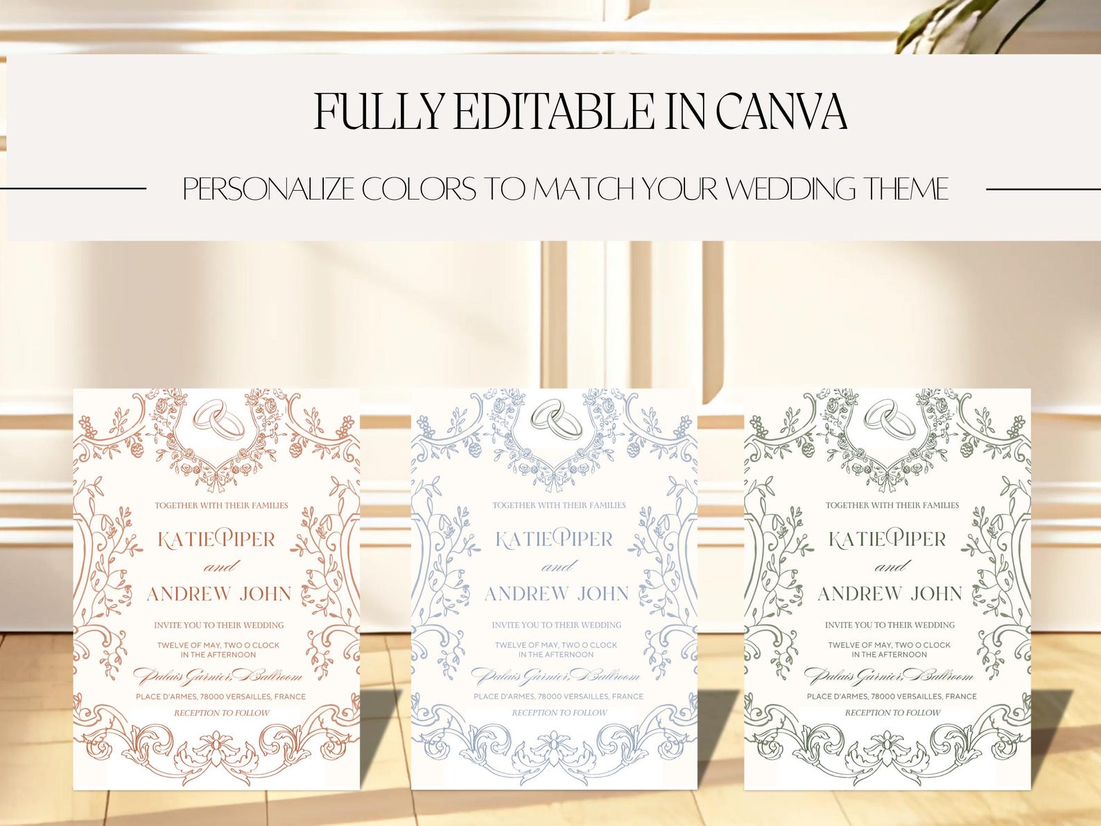 Rococo Wedding Invitation Template, Vintage Floral Wedding Invitation ...