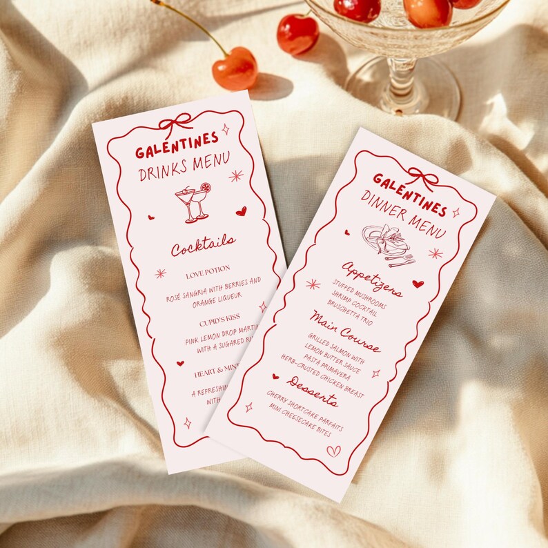 Coquette Galentine Menu Card Template: Hand-drawn Party Decor (digital ...