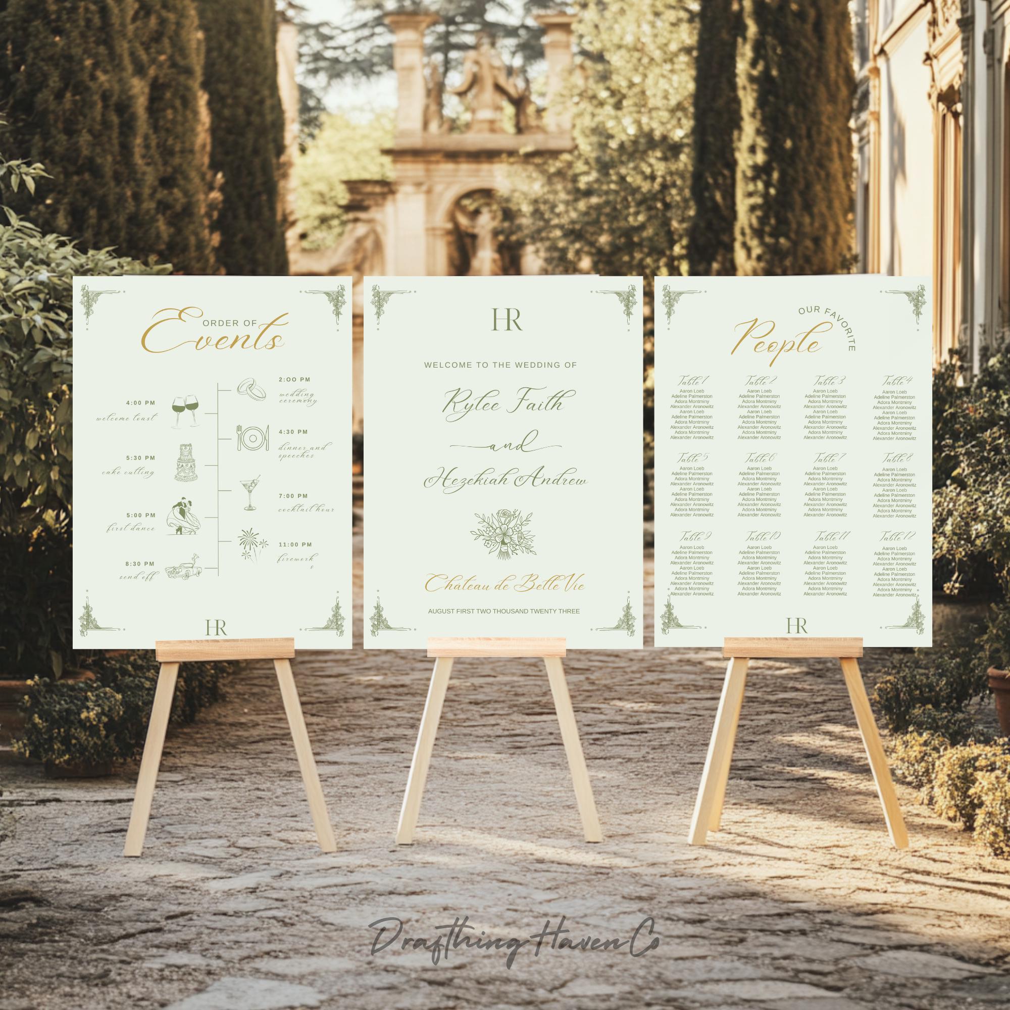 Sage Green Rococo Wedding Signage Bundle (canva Template) - Etsy
