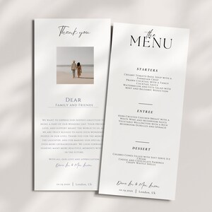 Chic Wedding Menu & Thank You Card Template (digital Download) - Etsy