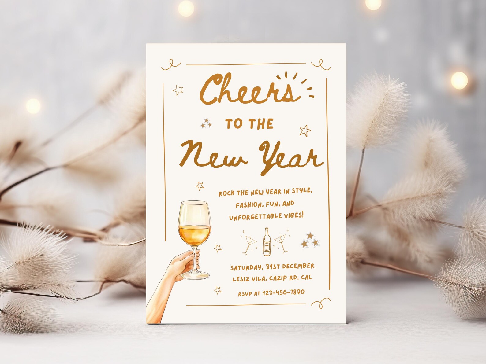 Hand Drawn New Years Eve Party Invitation Cheers to the New Year ...