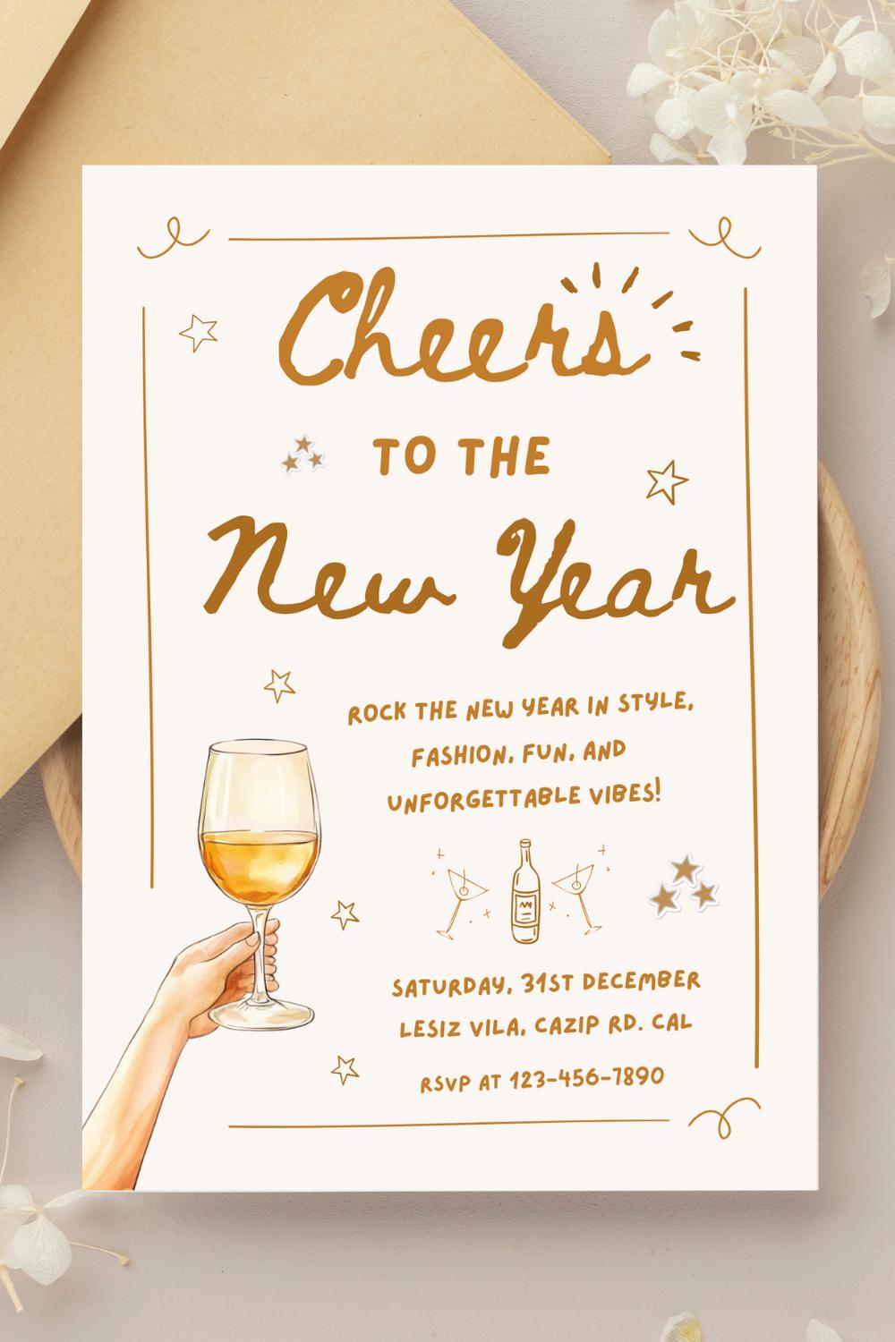 Hand Drawn New Years Eve Party Invitation Cheers to the New Year ...