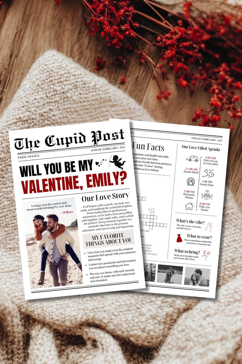 Trending Valentines Newspaper Template Canva Romantic Valentines Day ...