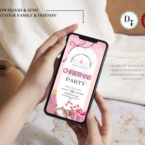 Pale Pink Bow Christmas Card Template Canva Fun Christmas Card Pink ...