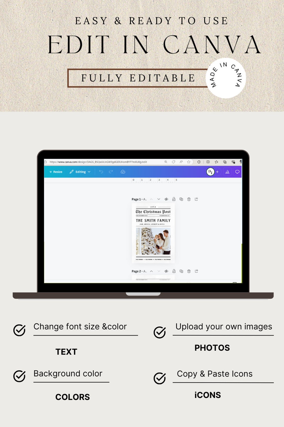 Christmas Newsletter Template Editable Year in Review Christmas Card ...