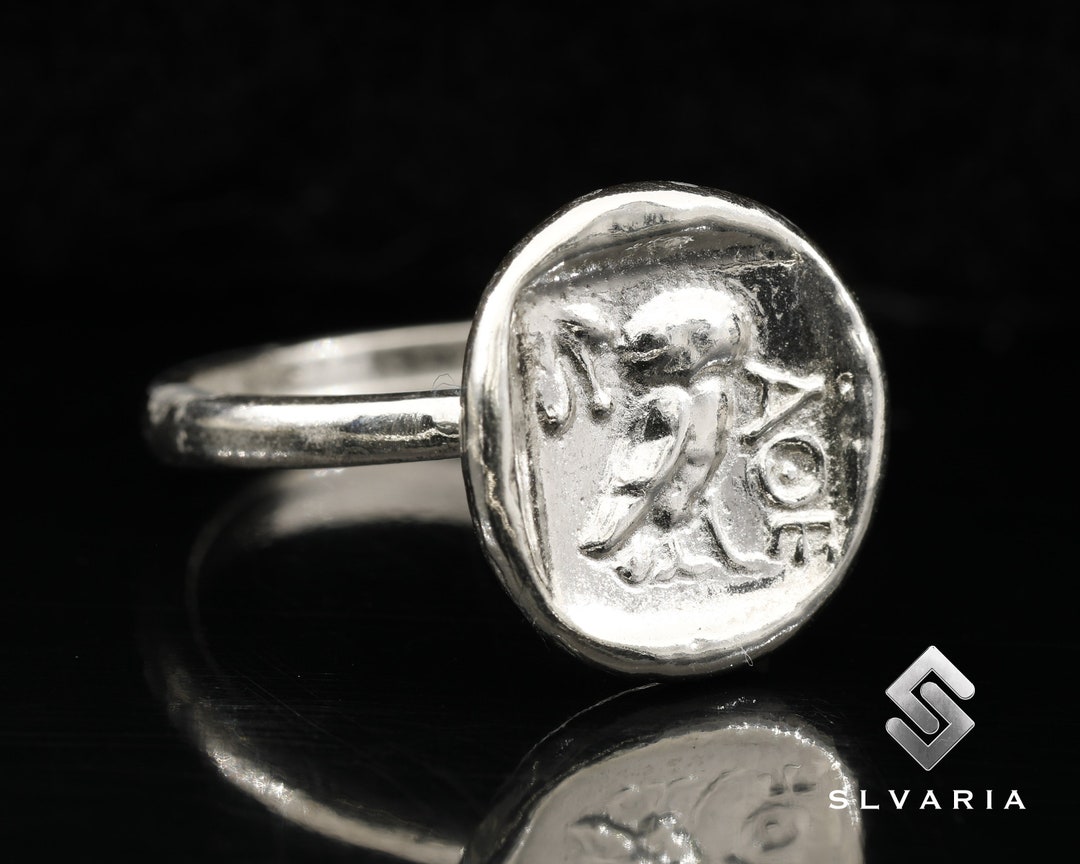 Ancient Greek Signet Owl Silver Coin Ring 925 Silver Handmade Anti ...