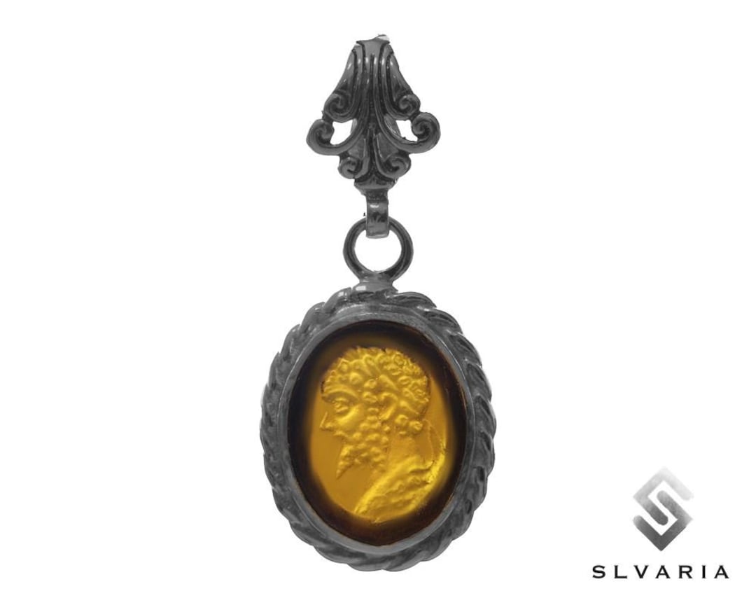 Orange Ceaser Pendant, Black Oxidized 925 Silver Ancient Pendant, Roman ...