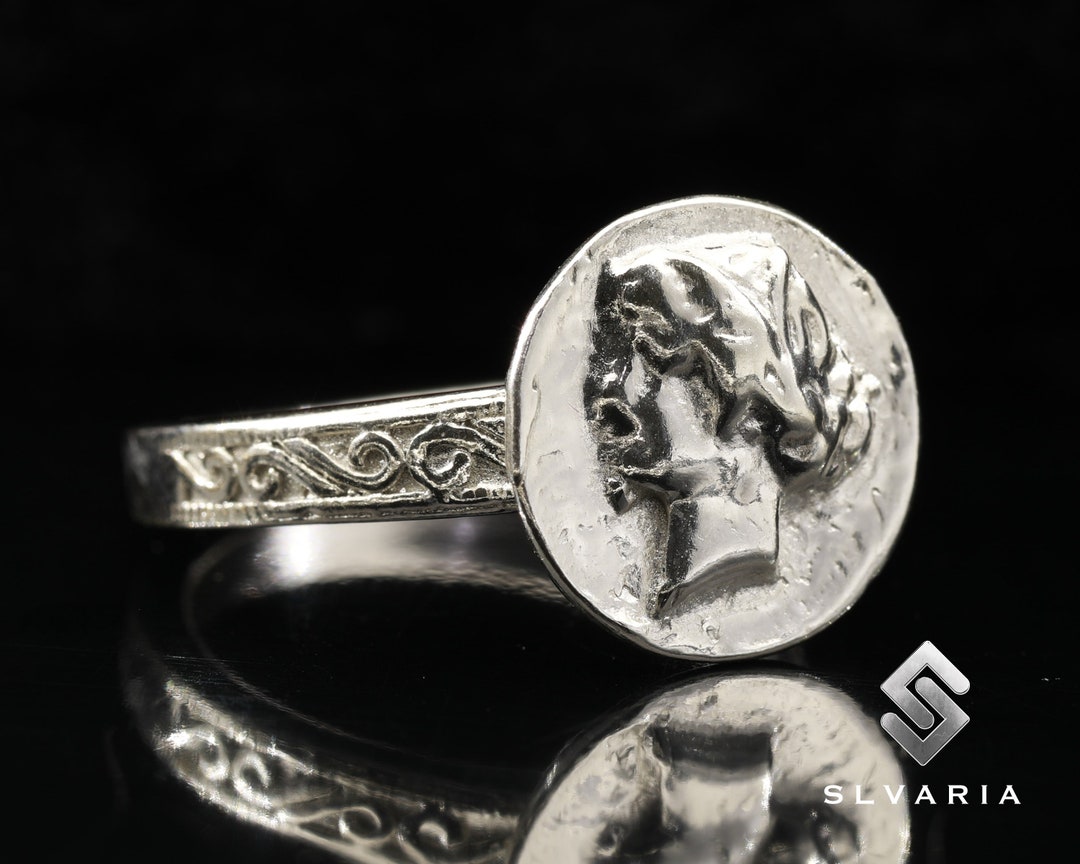 925 Silver Ancient Greek Signet Women Portrait Silver Coin Ring ...