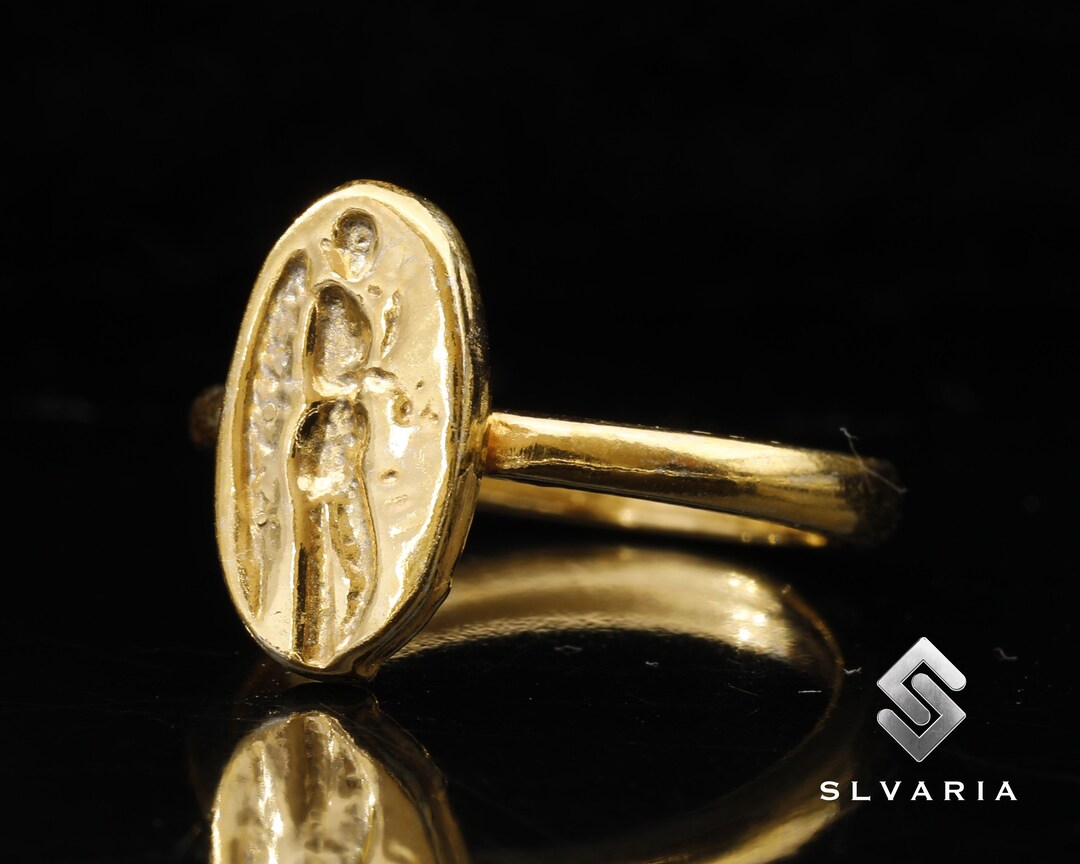 Angel Signet Ring 24K Gold Plated 925 Silver Ancient Greek Coin ...