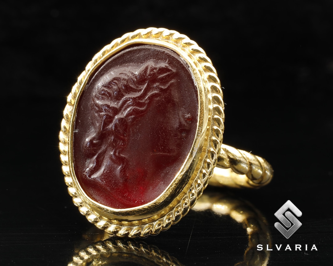 Ancient Aphrodite 24K Gold Plated 925 Silver Glass Intaglio Greek Coin ...