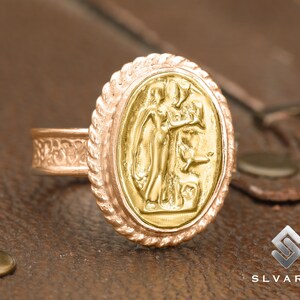 Goddess Venus Aphrodite Ring, 18K Rose Gold & 24K Gold Plated Ring ,ancient Greek Coin Ring, 925 ...