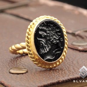 Julius Caesar Roman Signet Ring, Glass Intaglio Coin Ring, 24K Gold ...