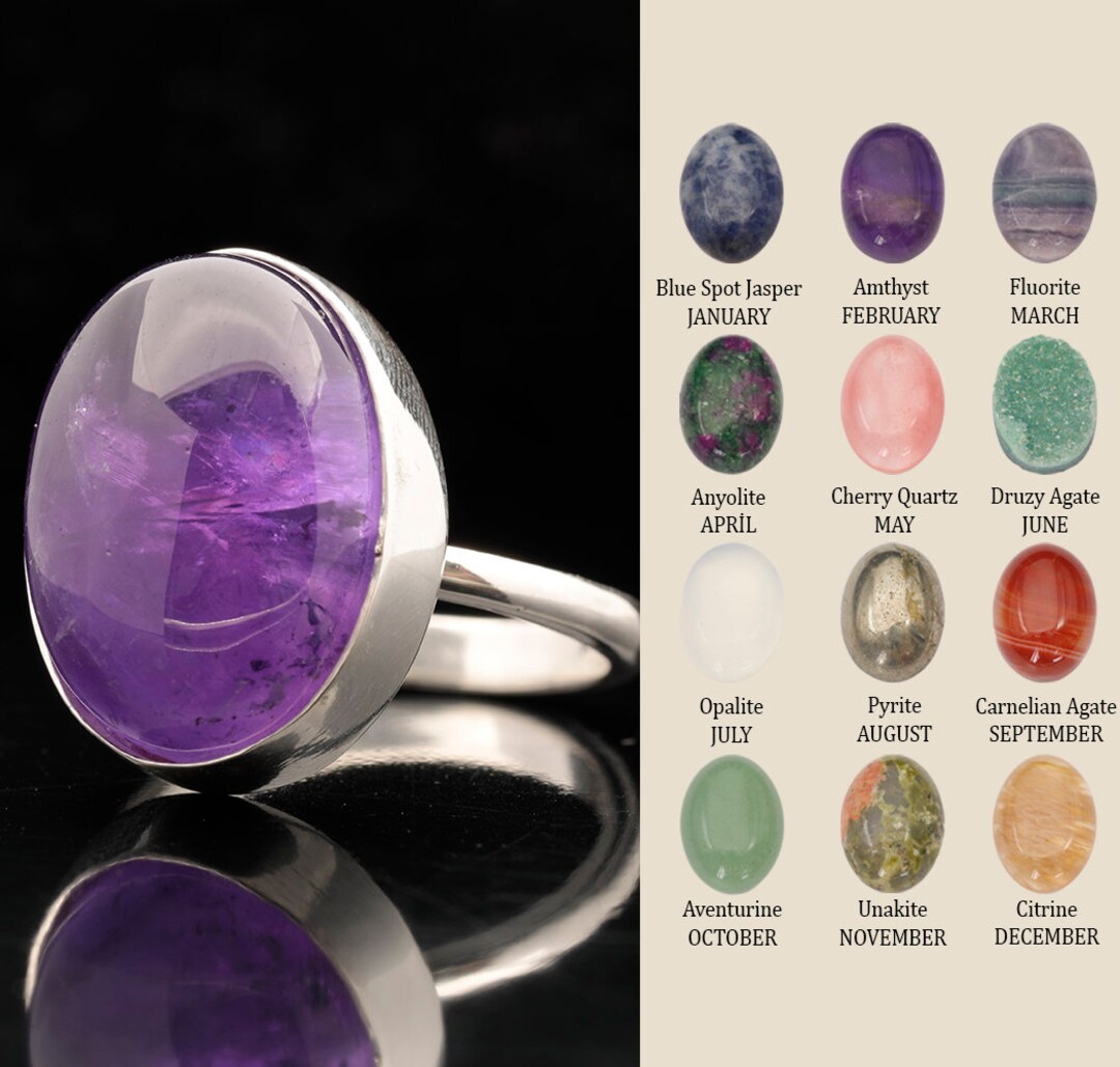 18x13 Oval Stone Healing Ring, Birthstone Crystal Ring, 925sterling ...