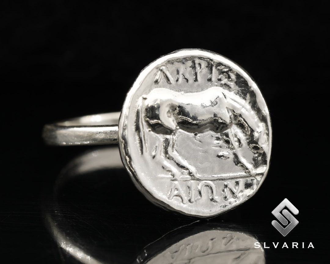 Ancient Horse 925 Silver Ancient Greek Signet Coin Ring Handmade Anti ...