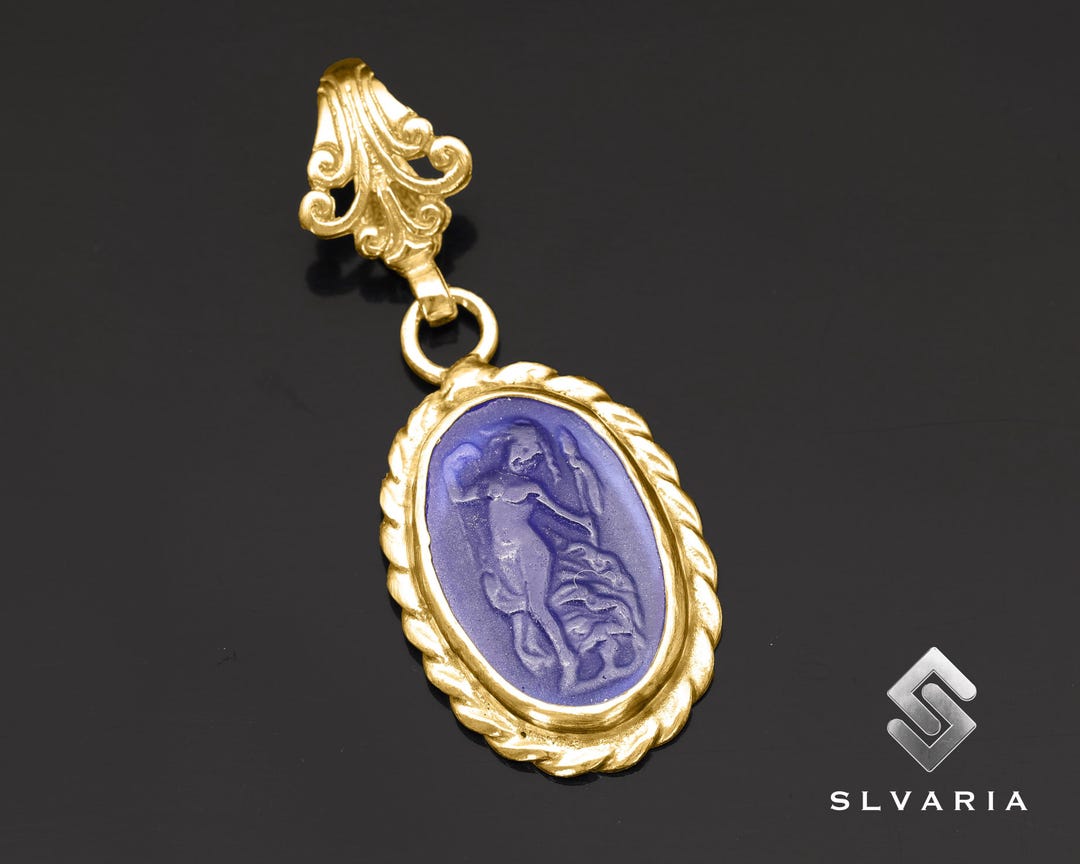 Blue Aphrodite Ancient Greek Pendant, Signet Pendant, 24K Gold Plated ...