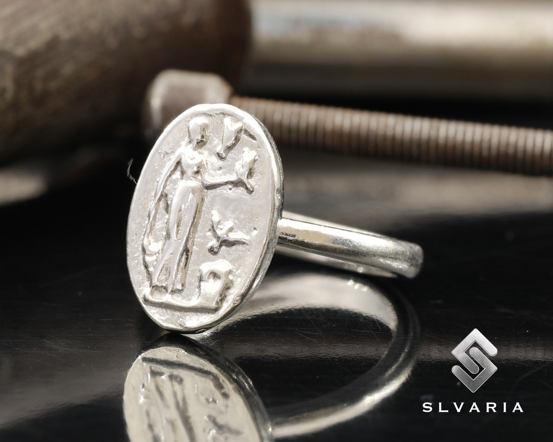 Ancient Greek Signet Aphrodite Silver Coin 925 Silver Ring Handmade ...