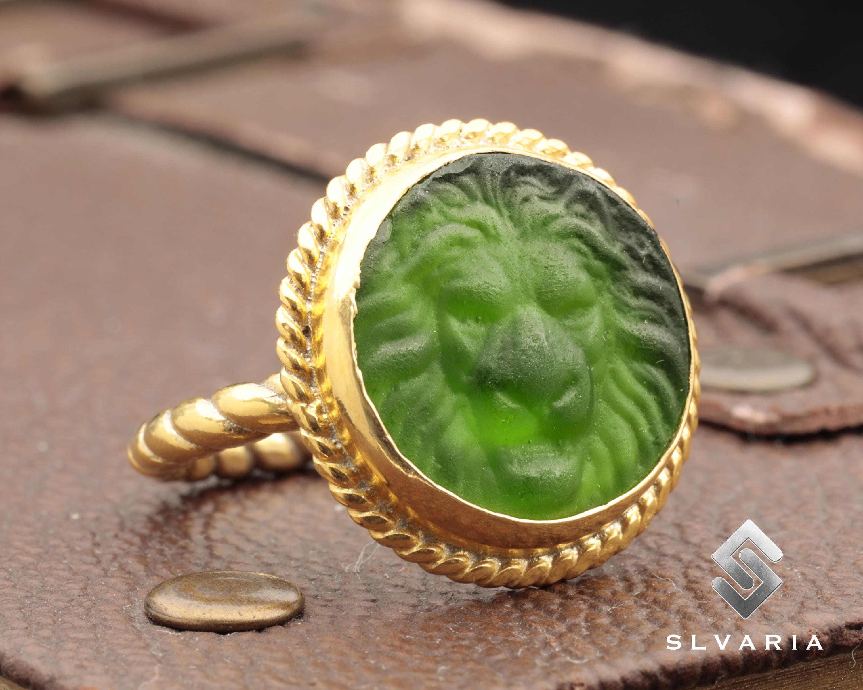 Lion Zodiac Coin Ring, Signet Ring, 24K Gold Plated 925 Silver Ring ...