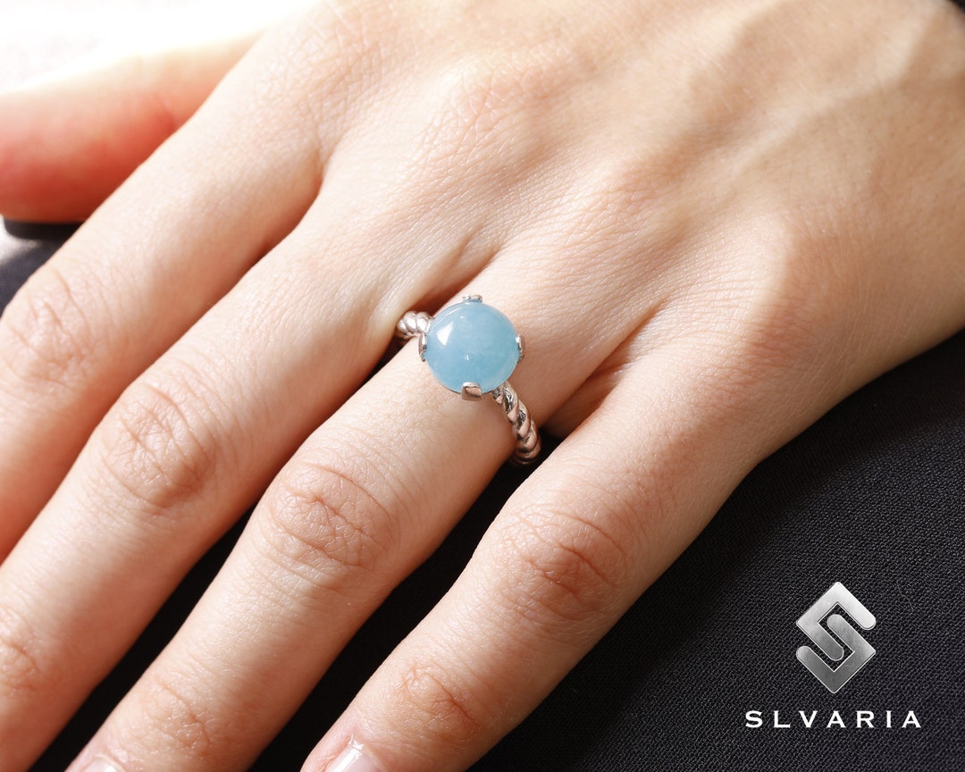 Natural Angelite Crystal Rope Twist Ring Anti-tarnish 925 Sterling ...