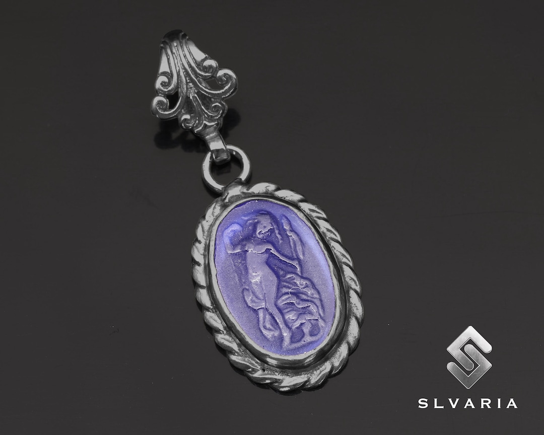Blue Aphrodite Ancient Greek Pendant, Signet Pendant, Black Oxidized ...