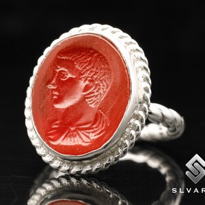 Young Ceaser Roman Signet Intaglio Ring, 24K Gold Plated 925 Sterling ...