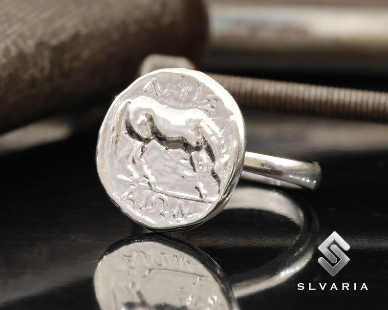 Ancient Horse 925 Silver Ancient Greek Signet Coin Ring Handmade Anti ...