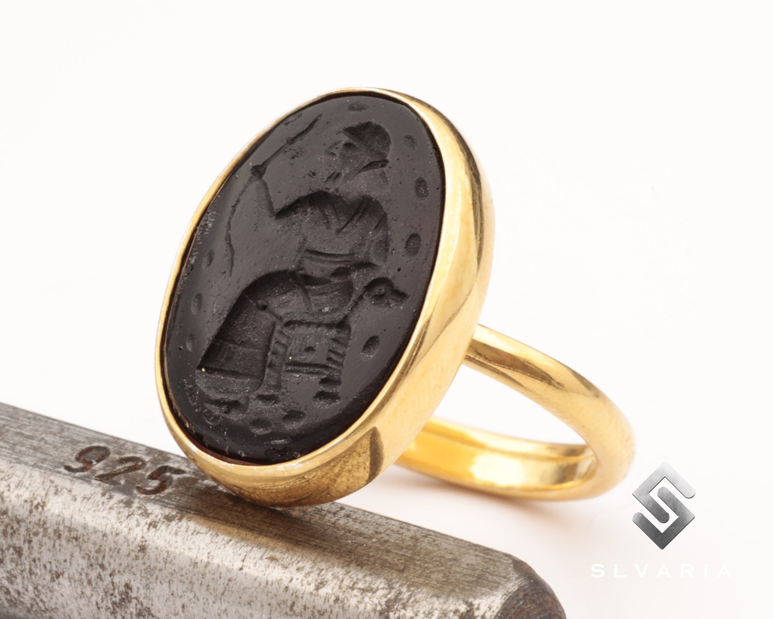 24K Gold Plated Ring, Apollo Greek Coin Signet Ring, 925 Sterling ...