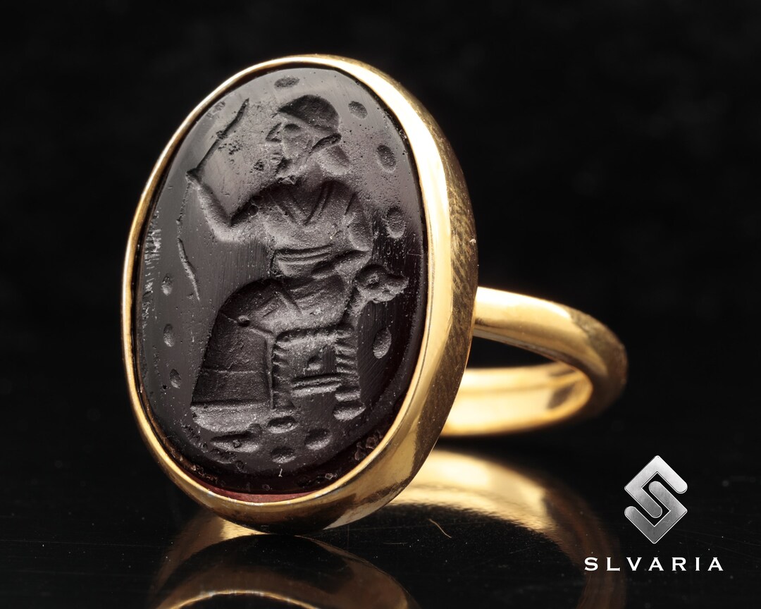 24K Gold Plated Ring, Apollo Greek Coin Signet Ring, 925 Sterling ...
