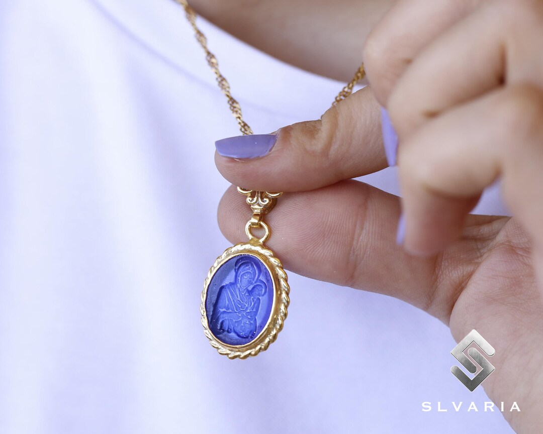 24K Gold Plated Virgin Mary Coin Pendant, 925 Silver Pendant, Ancient ...