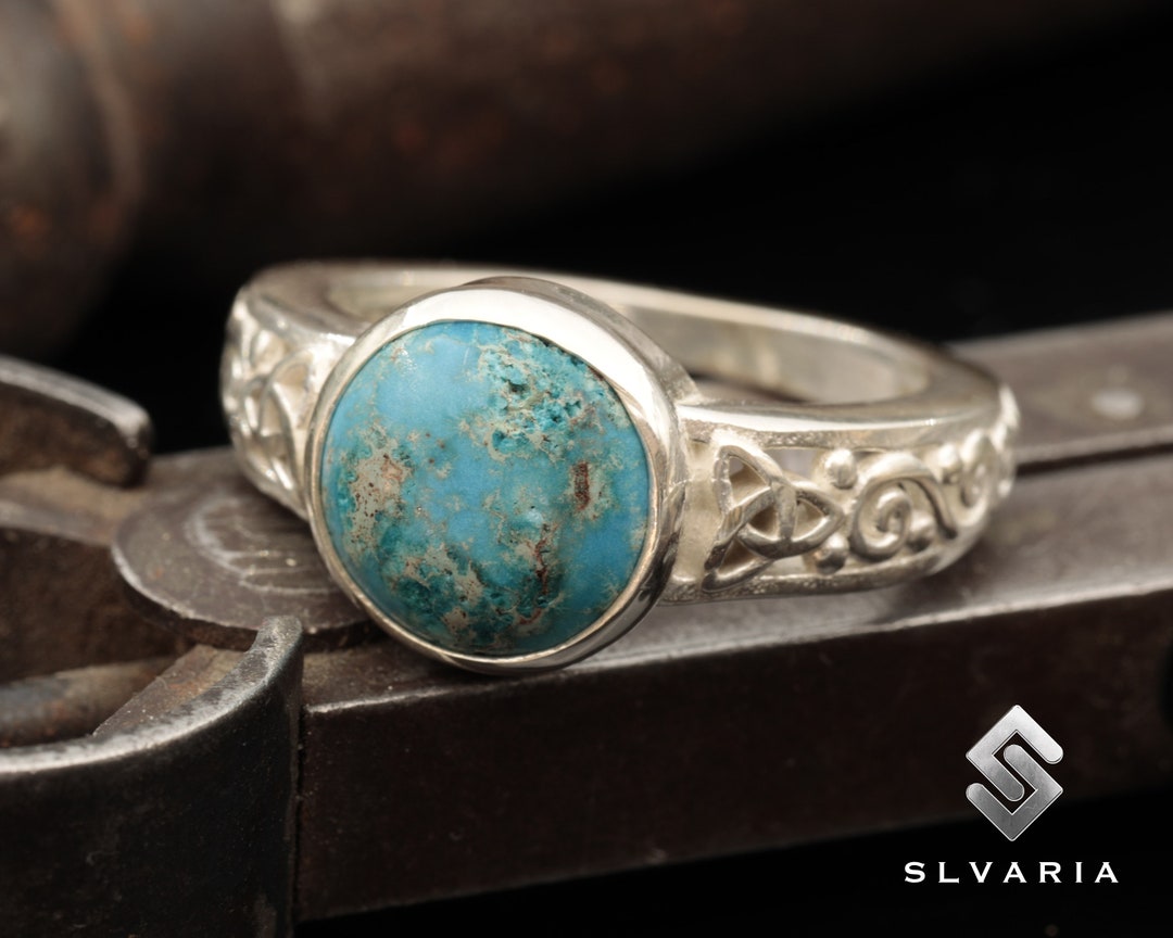Natural Blue Imperial Jasper Crystal Triquetra Design Handmade Ring Top ...