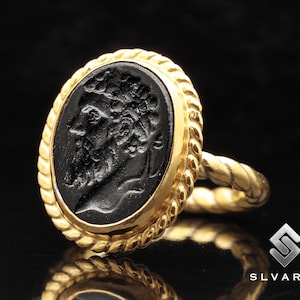 Julius Caesar Roman Signet Ring, Glass Intaglio Coin Ring, 24K Gold ...
