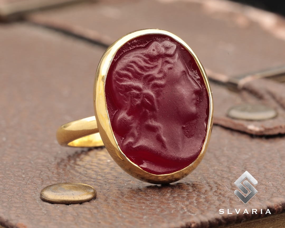 Aphrodite Greek Coin Ring, 24K Gold Plated Ring, Signet Ring, 925 ...