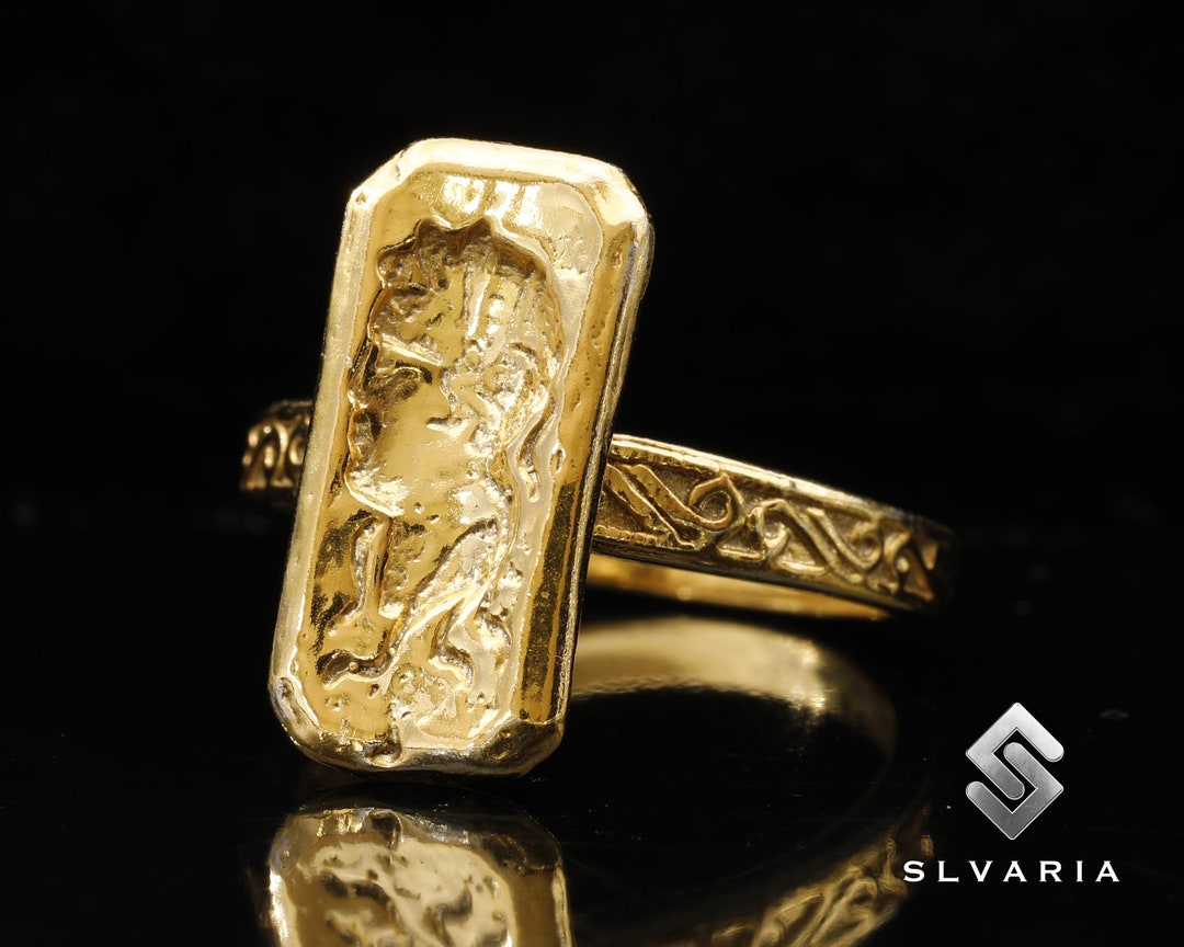 Ancient Roman Coin Ceaser 24K Gold Vermeil 925 Silver Signet Ring ...