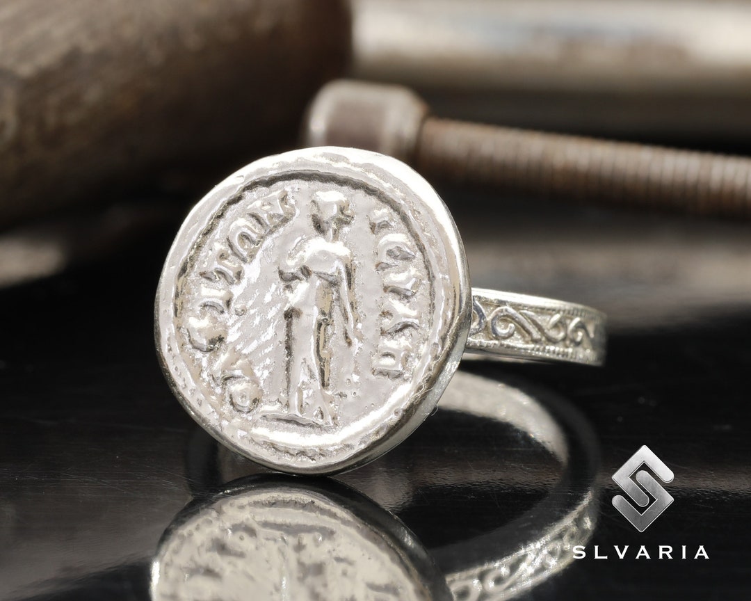 925 Silver Ancient Greek Coin Woman Signet Ring Handmade Anti-tarnish ...