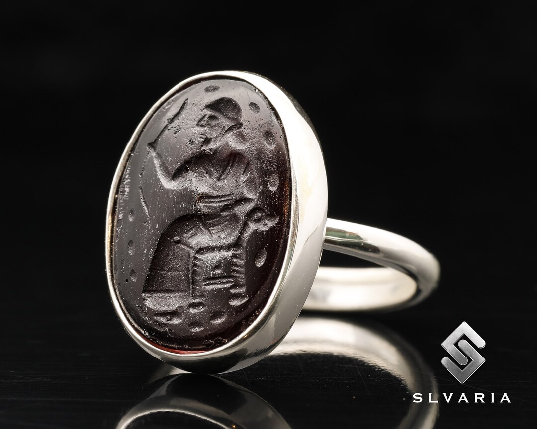 Apollo Greek Coin Signet Ring 925 Silver Ancient Glass Intaglio Ring ...