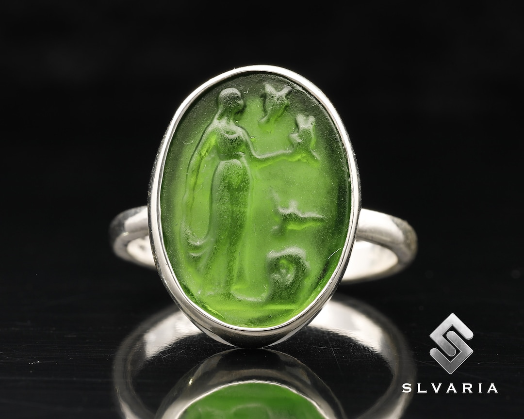Aphrodite Cameo Greek God Signet Ring 925 Silver Glass Intaglio Coin ...