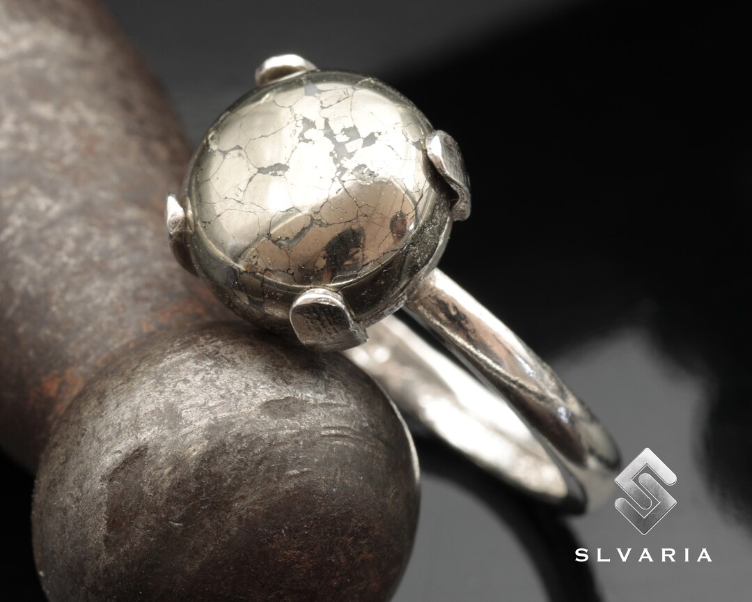 Natural Pyrite Crystal Handmade Anti-tarnish 925 Sterling Silver Round ...